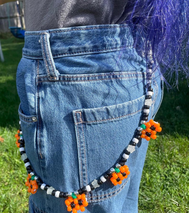 Kandi Halloween Pumpkin Belt Loop Chain, Alt Spooky Accessory for Fall ...