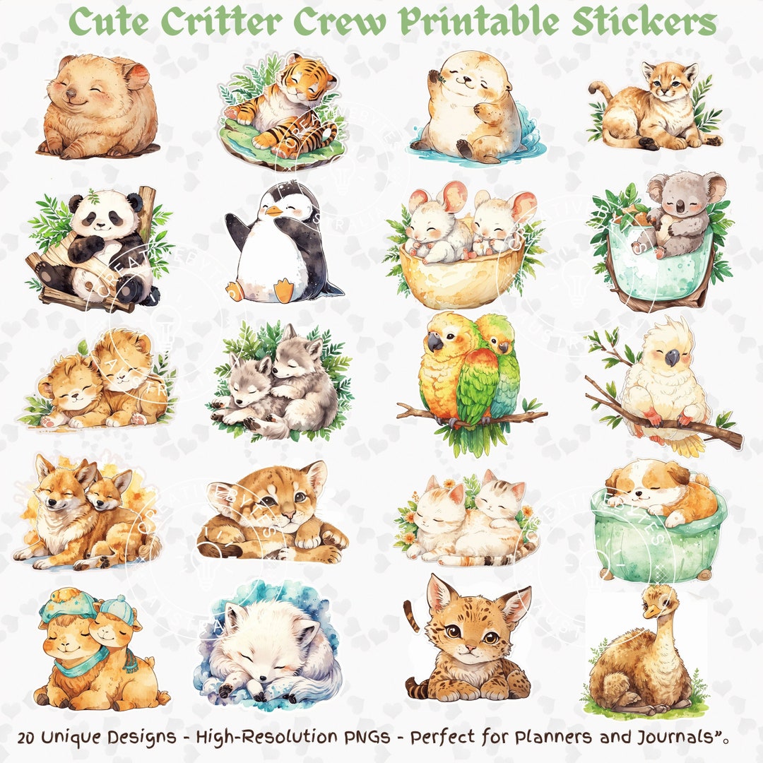 Cute Critter Crew Printable Sticker Pack - Transparent Background PNG ...