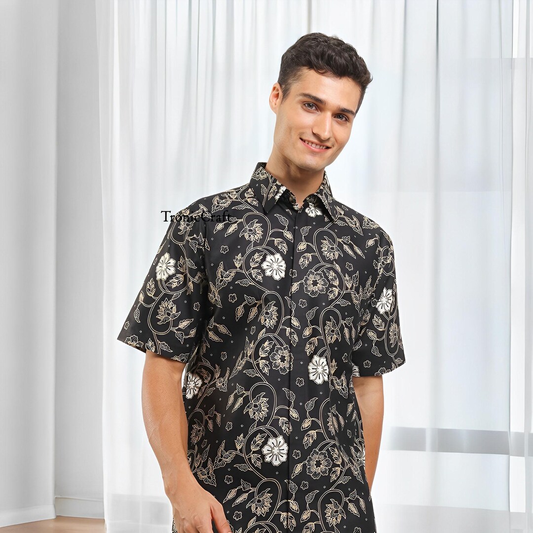 Rafaila Black Men's Batik Short Sleeve Regular Fit Elegant and ...