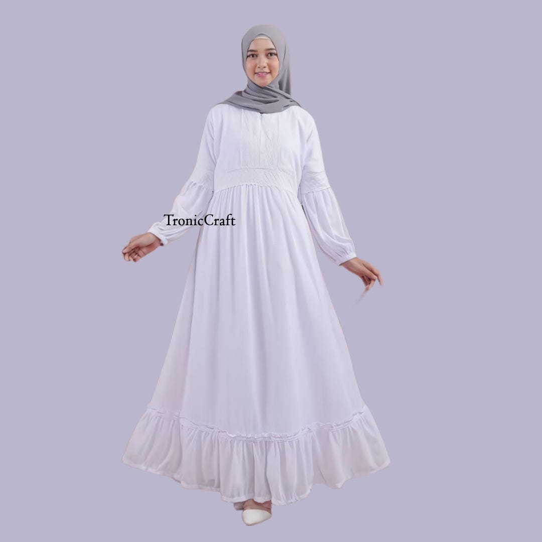 Medina Dress Fashion Elegant Ceruty Lace White and Black Dress Muslim ...