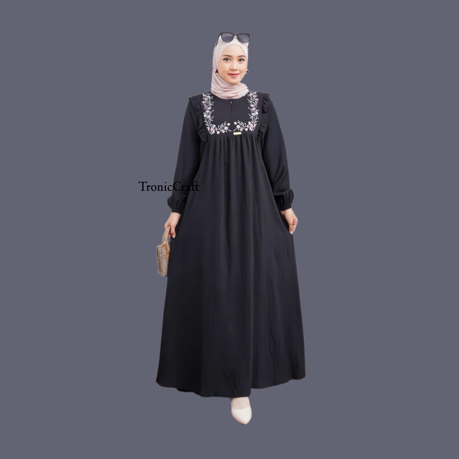 Zora Dress Gamis Polo Linen White Black for Fashion,muslim Dress,muslim ...