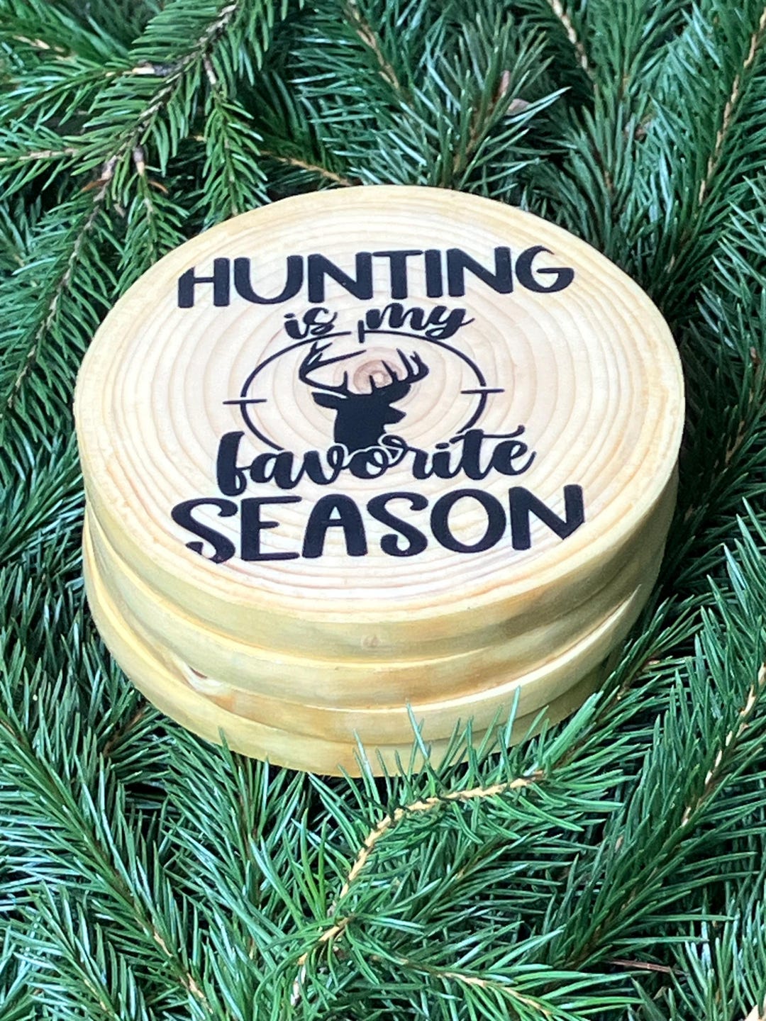 Hunter Themed Coaster Set Natural Wood, Live Edge Natural Wood Coasters ...