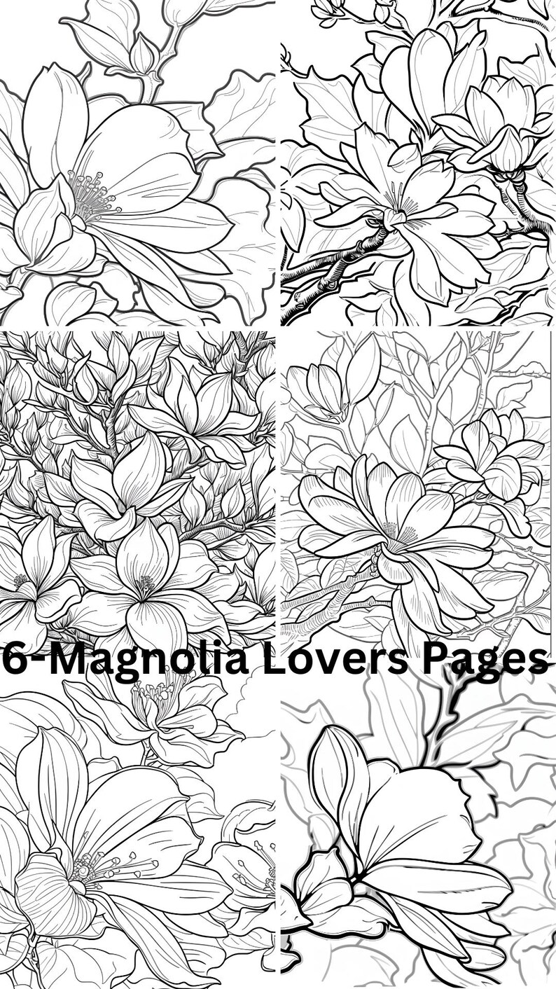 All Magnolia Flower Adult Coloring Pages Instant Digital Download - 6 ...