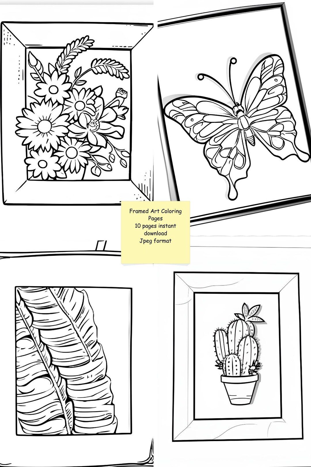 Framed Art Coloring Book Pages Instant Digital Download - 10 Instant ...