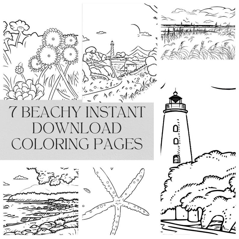 Kids and Adult Beach Coloring Pages Instant Digital Download - 7 ...