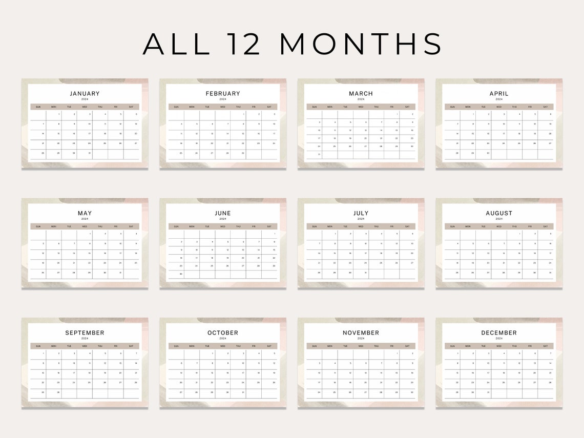 2024 Neutral Monthly Calendar, Printable Calendar, Minimalist Calendar ...