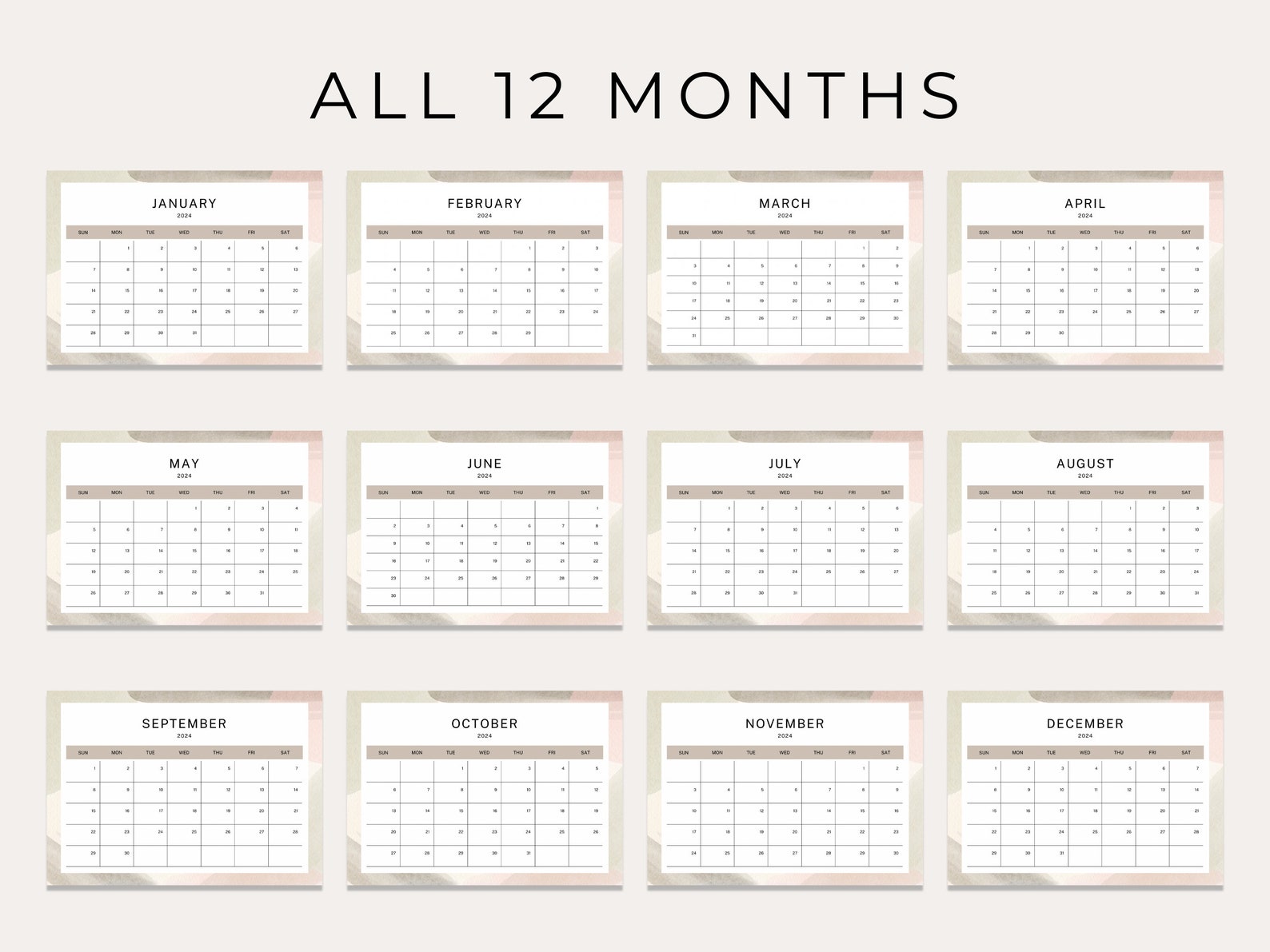 2024 Neutral Monthly Calendar, Printable Calendar, Minimalist Calendar ...