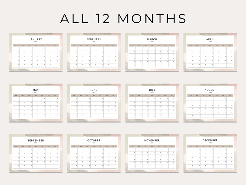 2025 Neutral Monthly Calendar, Printable Calendar, Minimalist Calendar ...