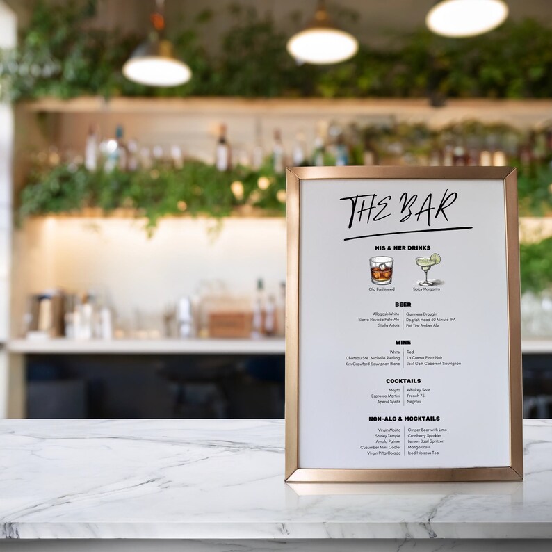 Editable Drink Bar Menu Template | Modern Minimalist Printable Bar Menu ...