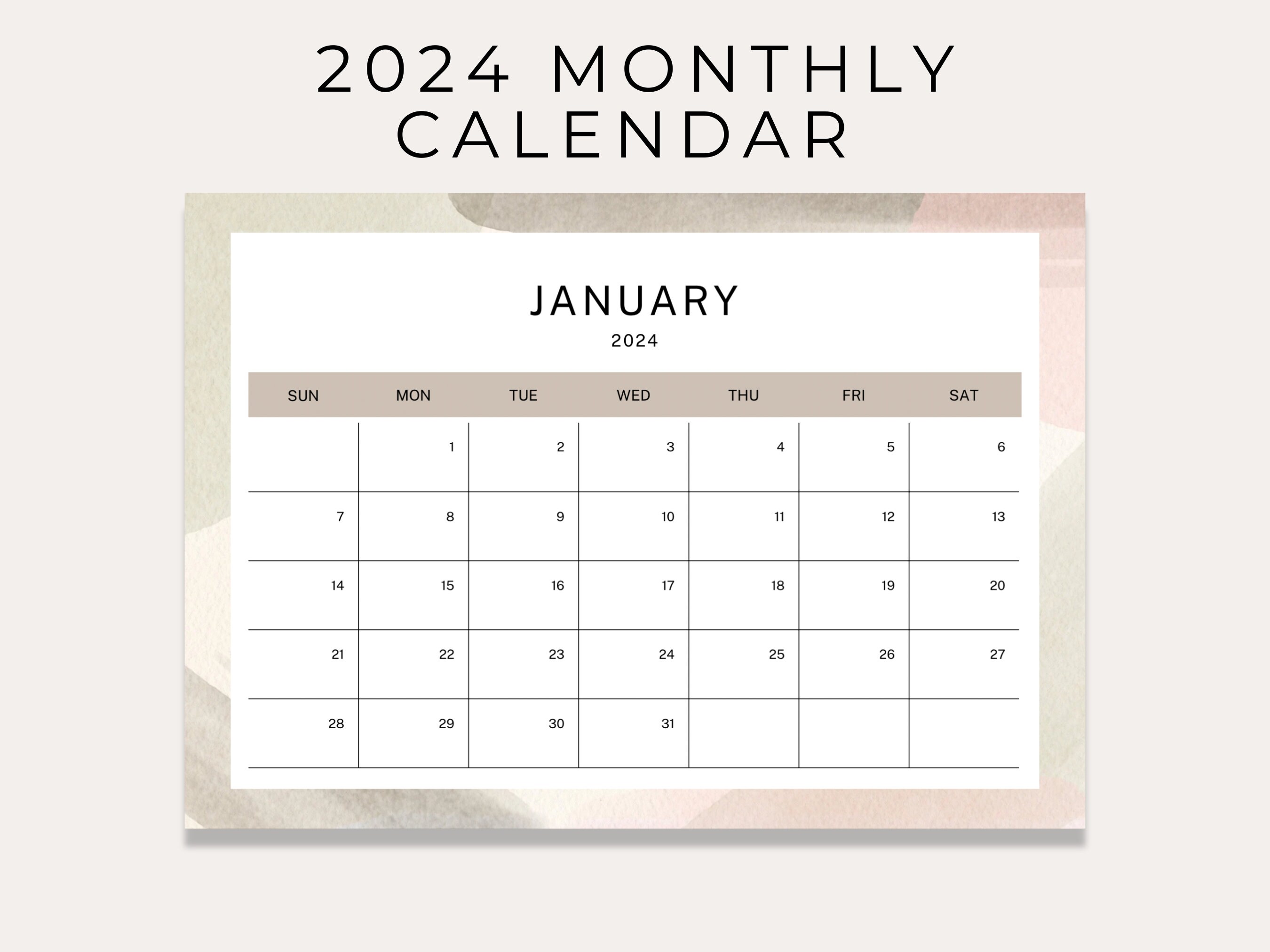 2024 Neutral Monthly Calendar, Printable Calendar, Minimalist Calendar ...