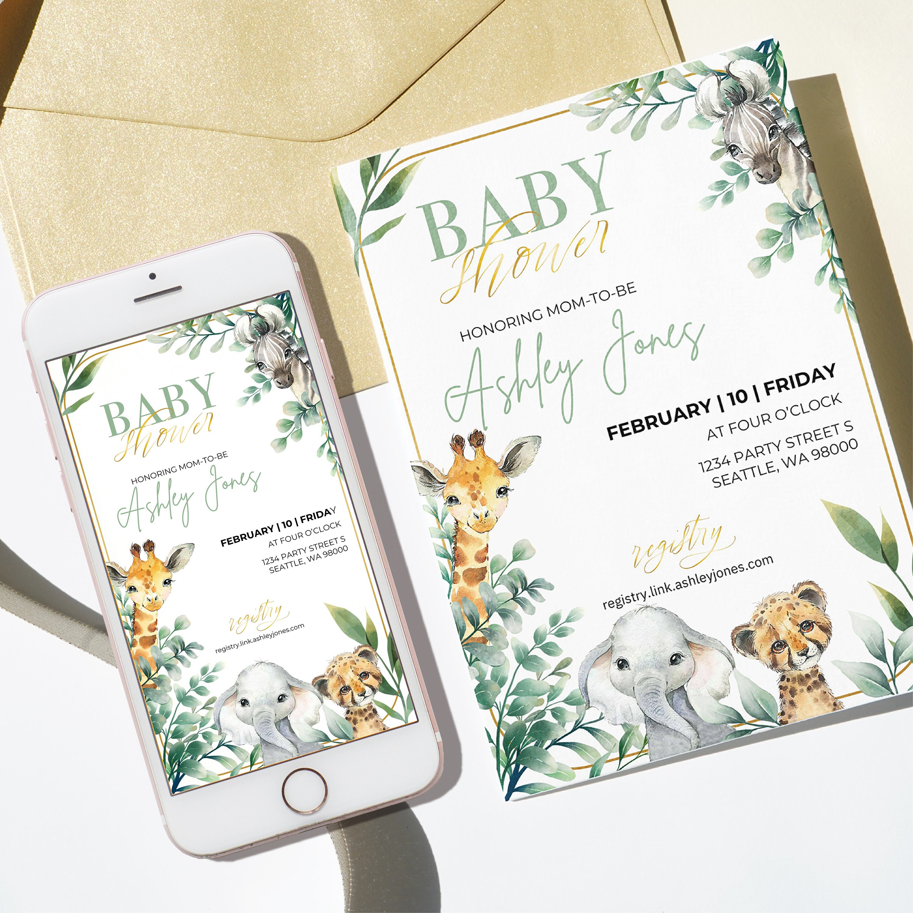 Baby Animal Safari Baby Shower Invitation | Digital and Printed - Etsy