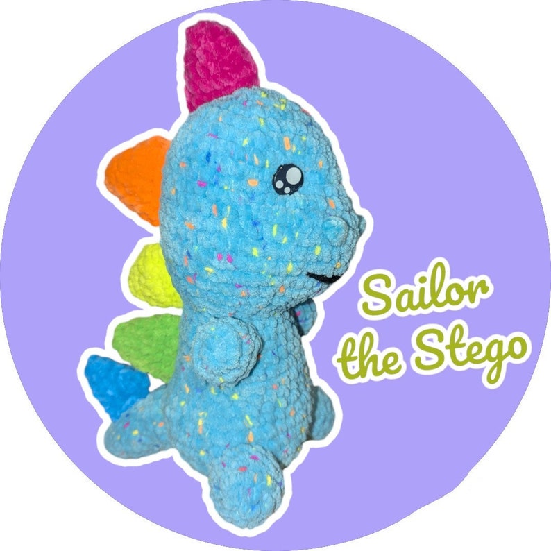 Sailor the Stego, Crochet Dinosaur, Rainbow Dino, Amigurimi, Aquamarine ...