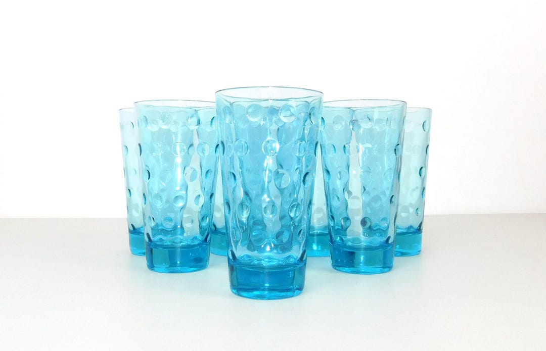 Set of 8 Aqua Blue Glass Water Glasses/tumblers W/ Dots - Etsy