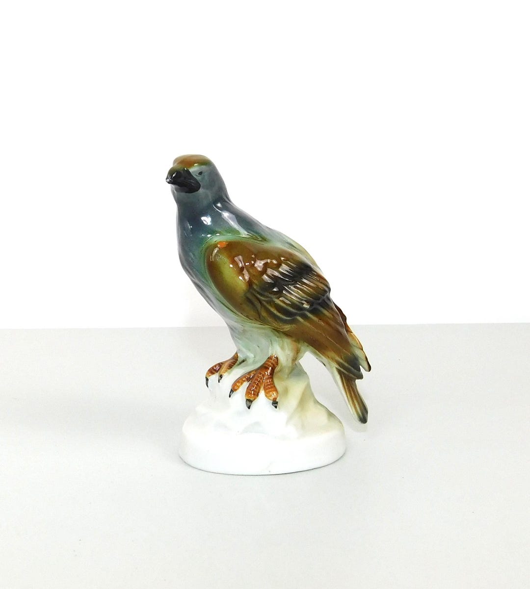 Hand Painted Perched Falcon Porcelain Figurine Marked 'foreign ...