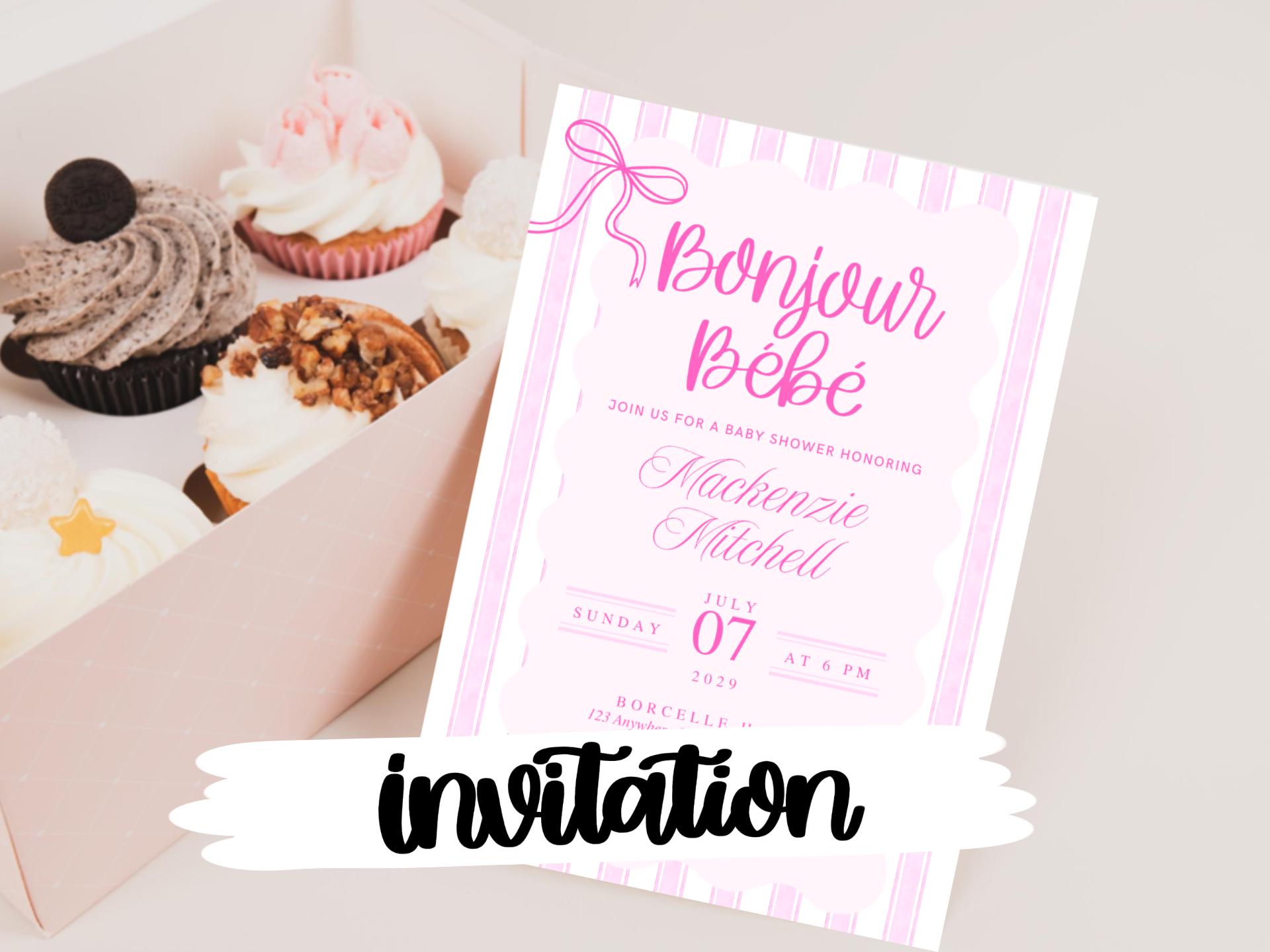 Paris Baby Shower Digital Pink Bonjour Bebe Party Bundle Editable ...