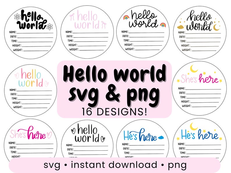 Hello World Svg Bundle Baby Stats Png Wooden Sign Svg Hospital ...