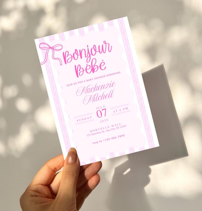 Paris Baby Shower Digital Pink Bonjour Bebe Party Bundle Editable ...