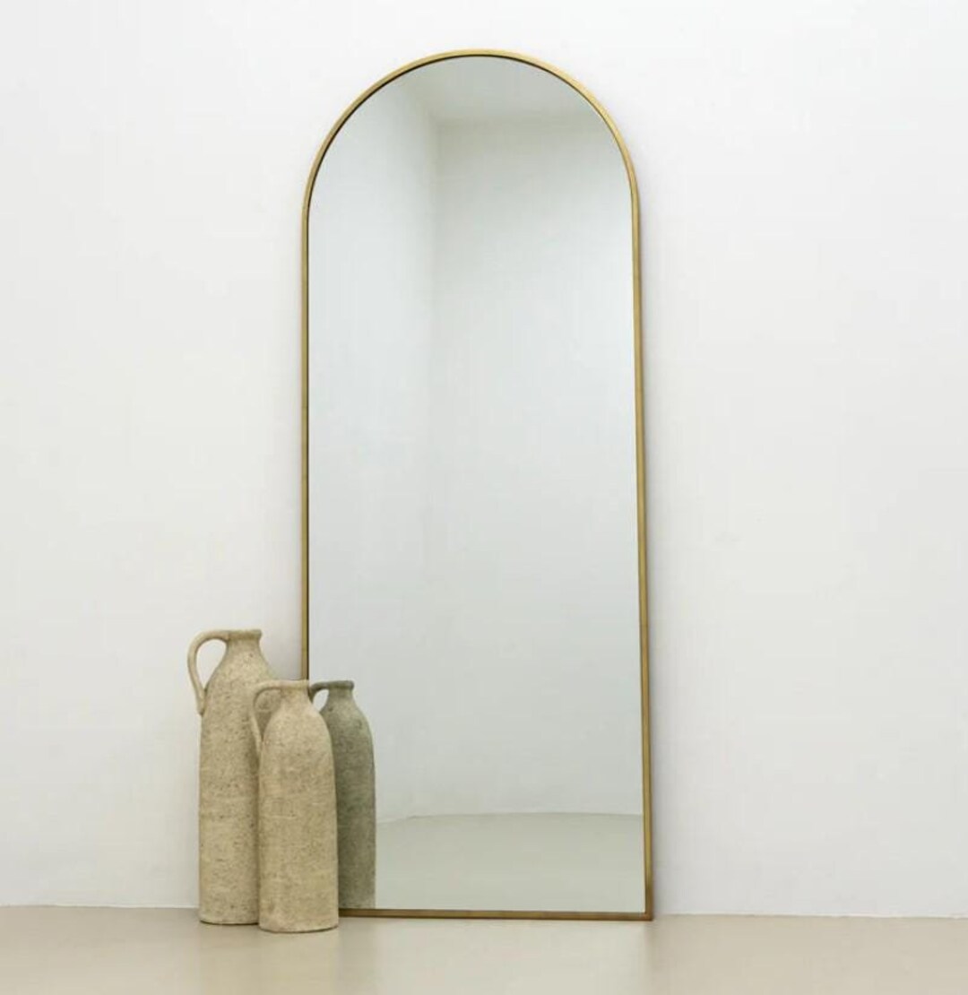 Arched Full Length Mirror, Gold Metal Full Body Mirror, Gold Floor ...