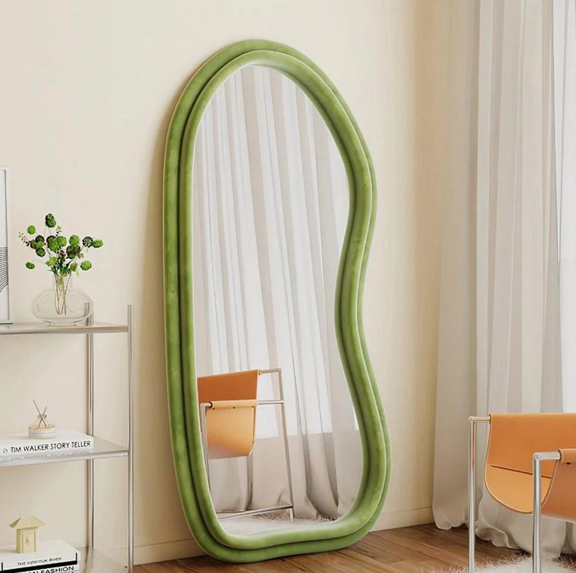 Floor Mirror Asymmetric , Full Body Mirror, Wavy Wall Mirror, Large ...