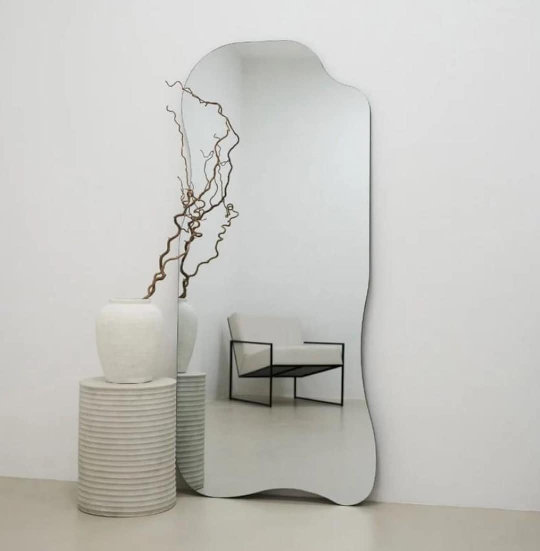 Full Length Mirror, Full Body Mirror, Frameless Floor Mirror, Wavy ...