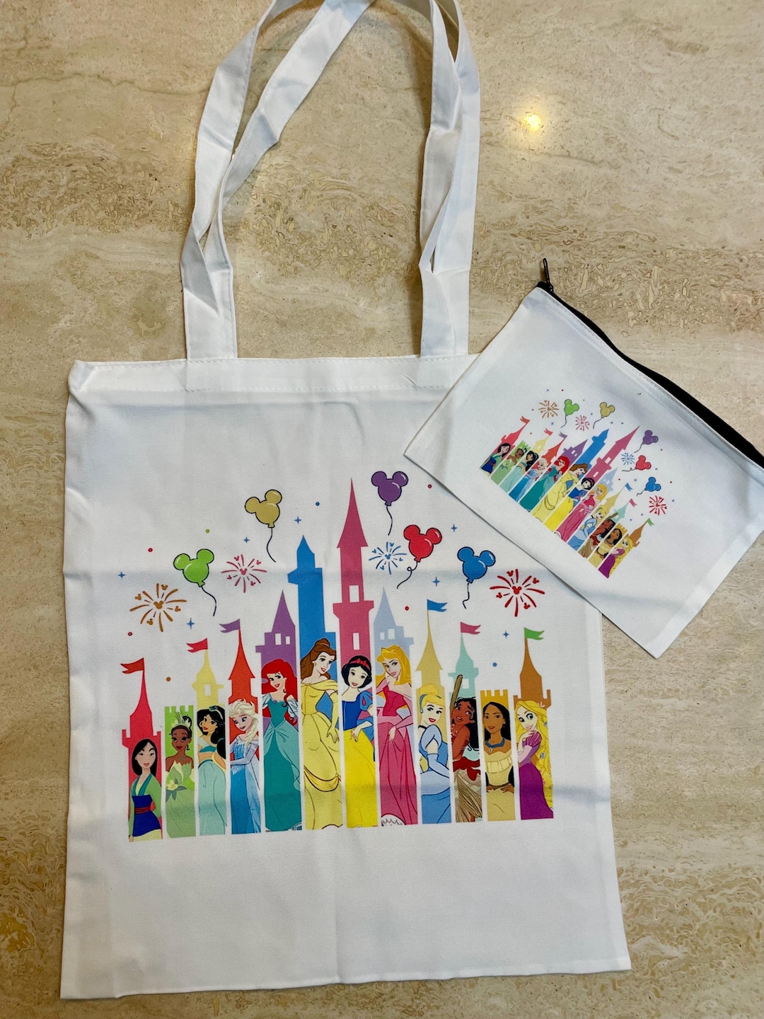Disney Princesses Inspired Tote Bag and Matching Makeup Bag. Reusable ...