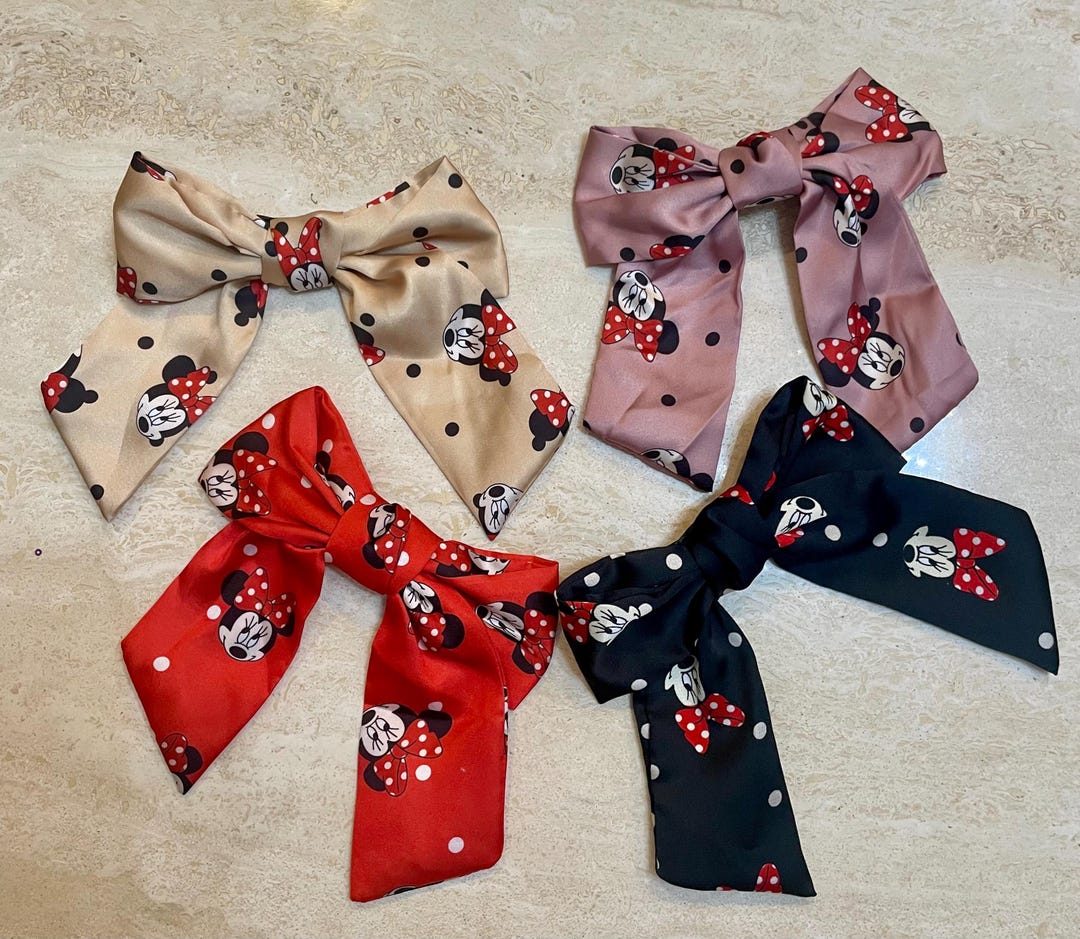 Mickey Mouse Satin Hair Bow Clip / Barrette. Medium Size. 6.5x6.5 ...