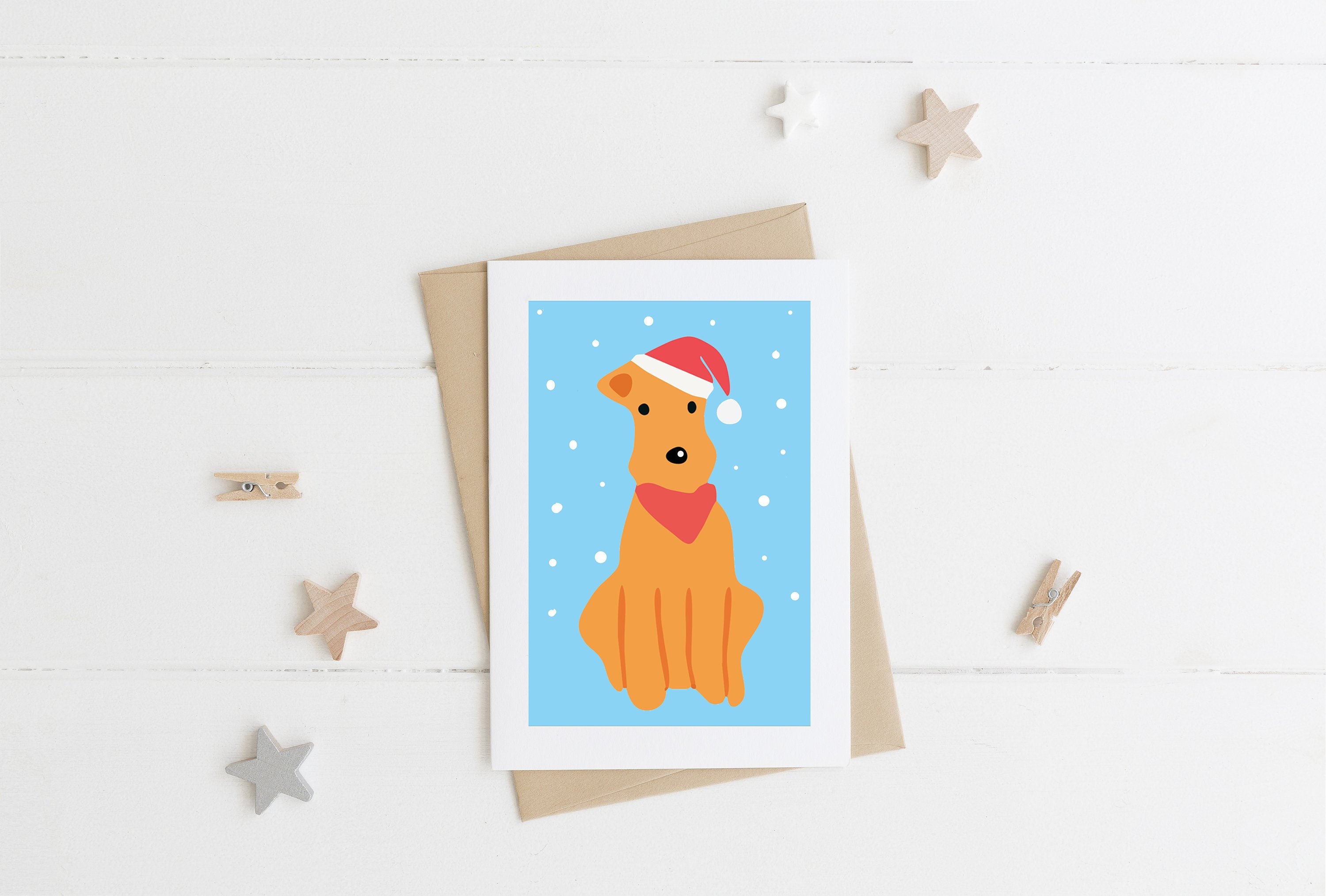 Santa Dog Christmas Card - Welsh Terrier Card - Airedale Card ...
