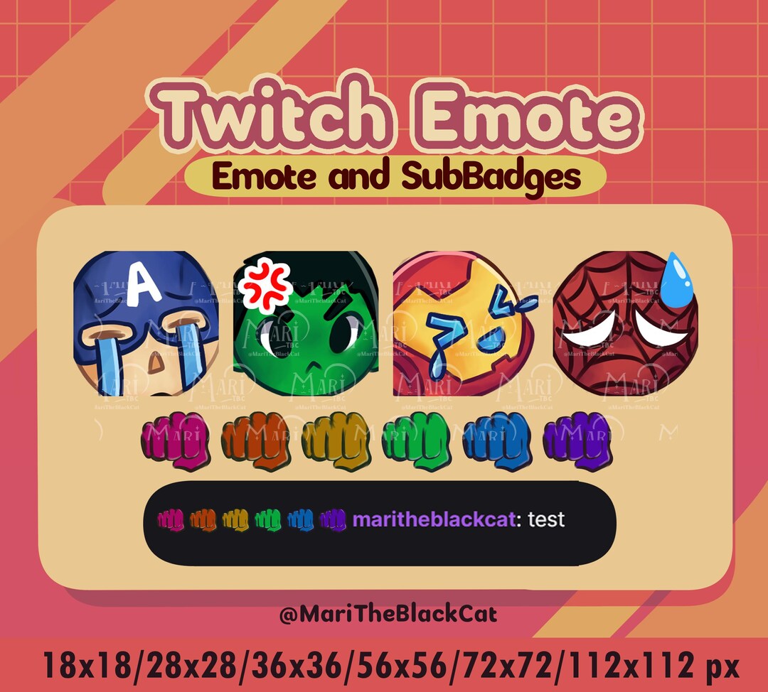 10 MARVEL RIVALS AVENGERS Emotes and Subbadges for Twitch 4 Emotes and ...