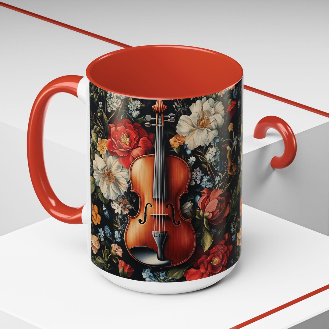 Floral Violin Coffee Mug: Elegant Music Lover Gift - Etsy
