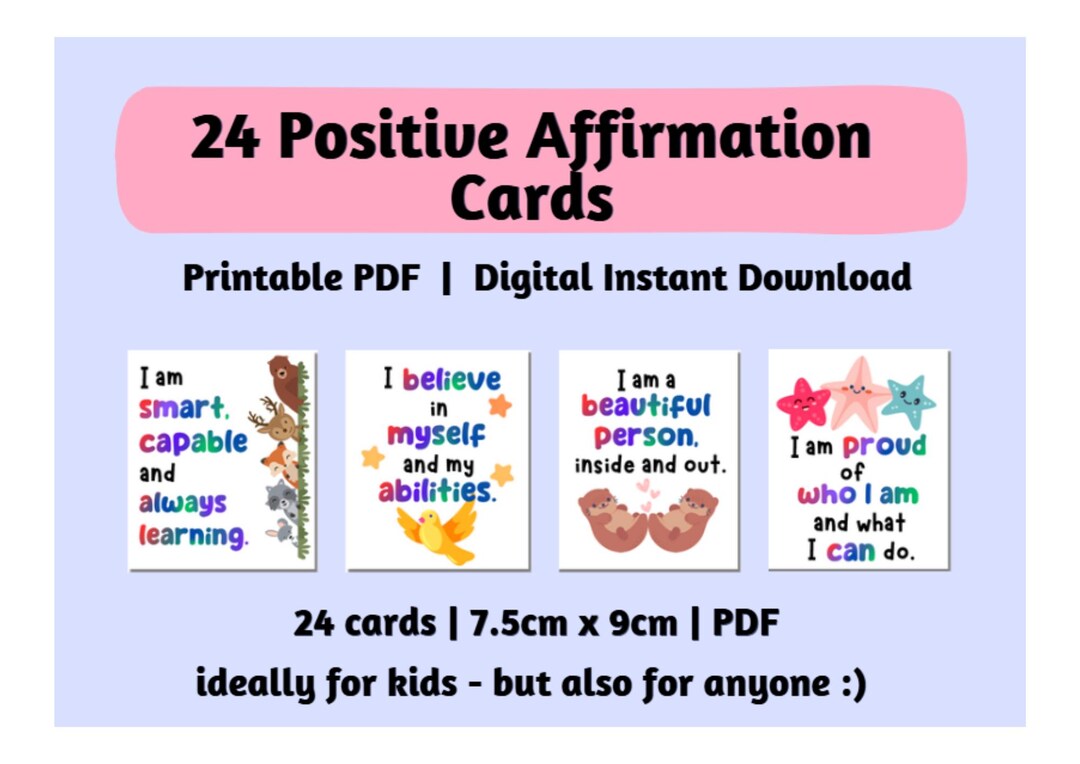 Animal Theme Affirmation Cards for Kids, Positive Quotes, Motivational ...