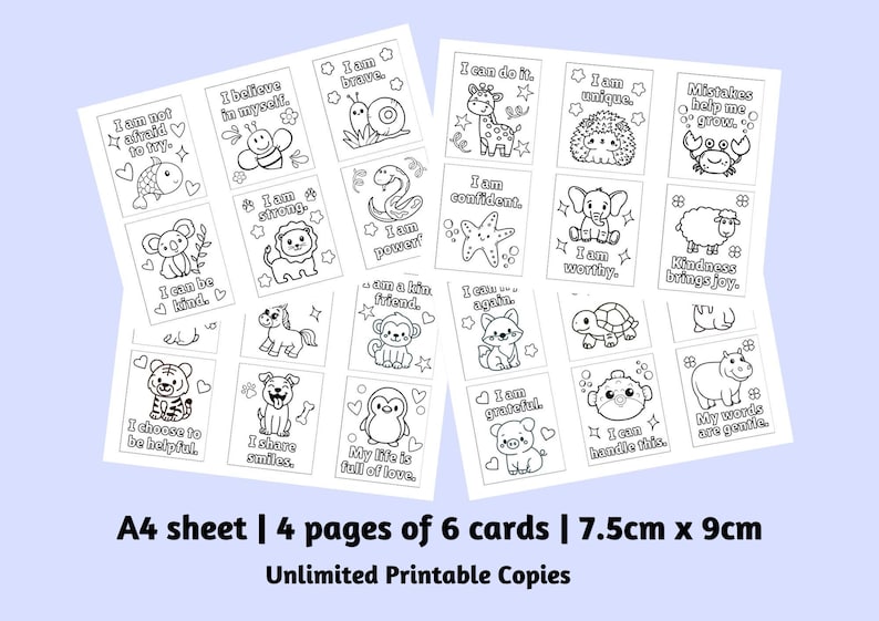 24 Positive Affirmation Cards for Kids, Printable Coloring Cards, Lunch ...