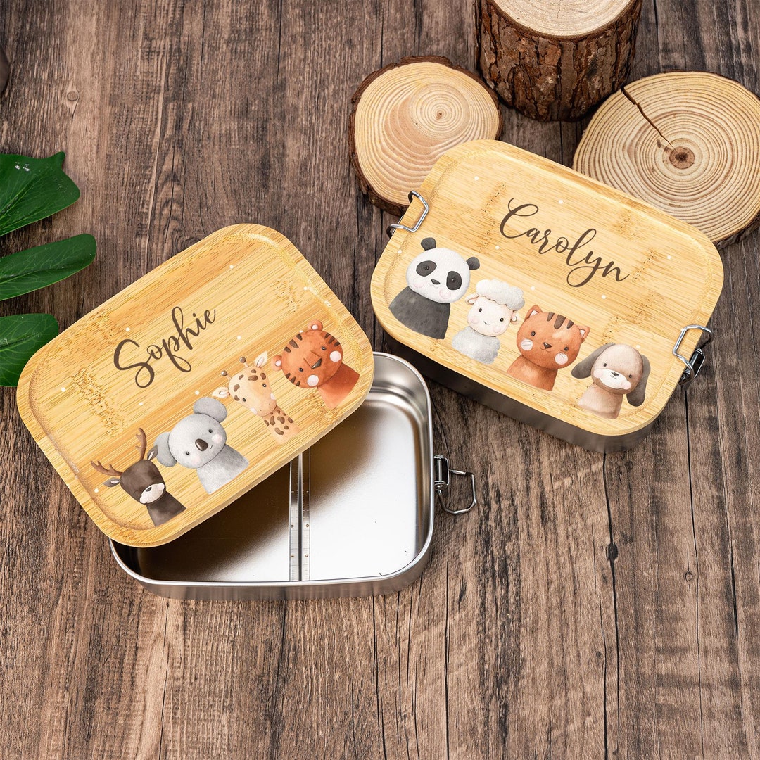 Personalized Kids Lunch Box With Name, Custom Wooden Animal Lunch Box ...