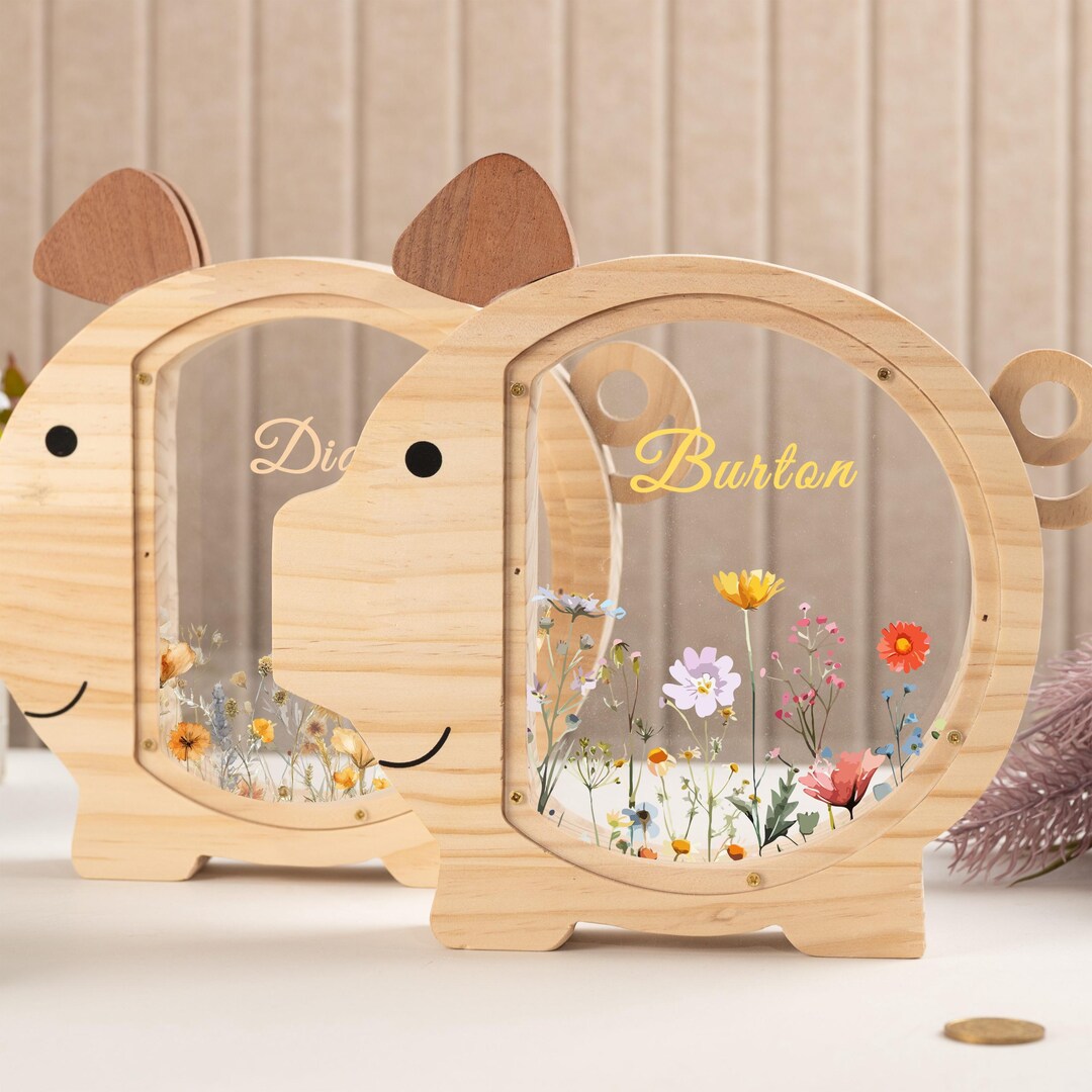Personalized Girls Piggy Bank, Custom Name Wooden Money Box, Birthday ...