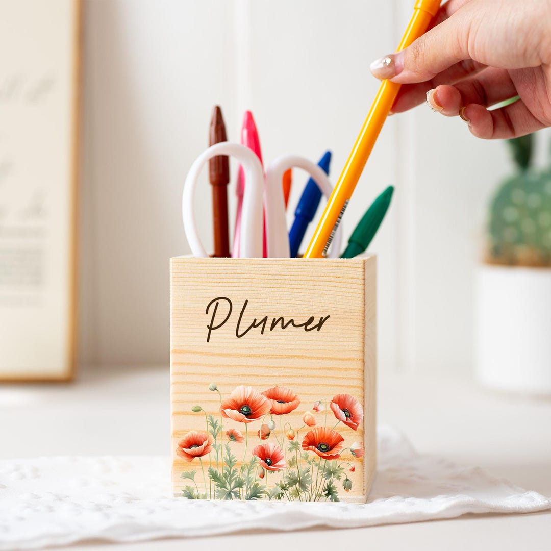 Personalized Birth Flower Pencil Holder, Custom Name Pencil Cup for ...