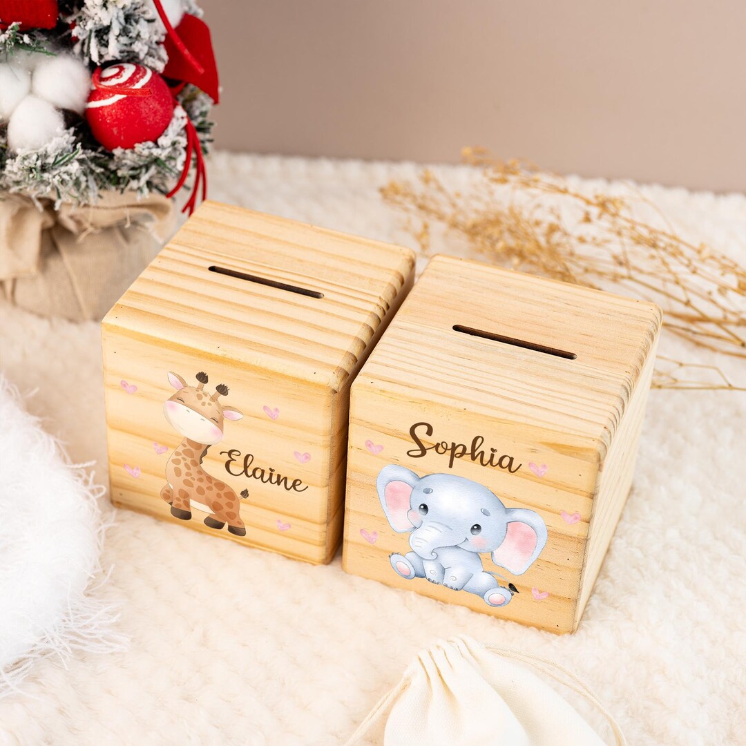 Personalized Child Money Box, Wooden Piggy Banks With Name, Baby ...