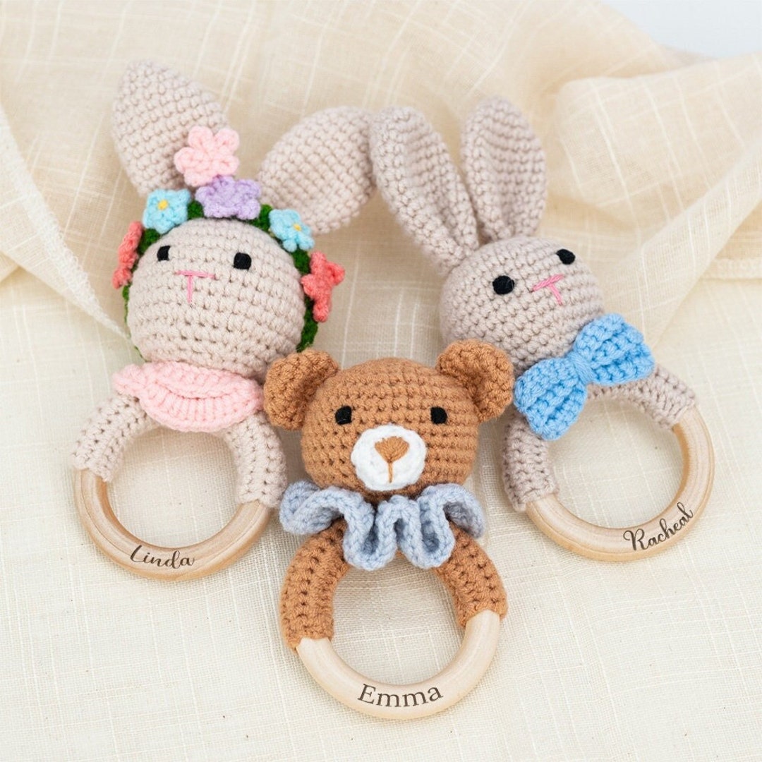 Personalized Baby Rattle, Crochet Toy Rattle for Babies, Baby Grasping ...