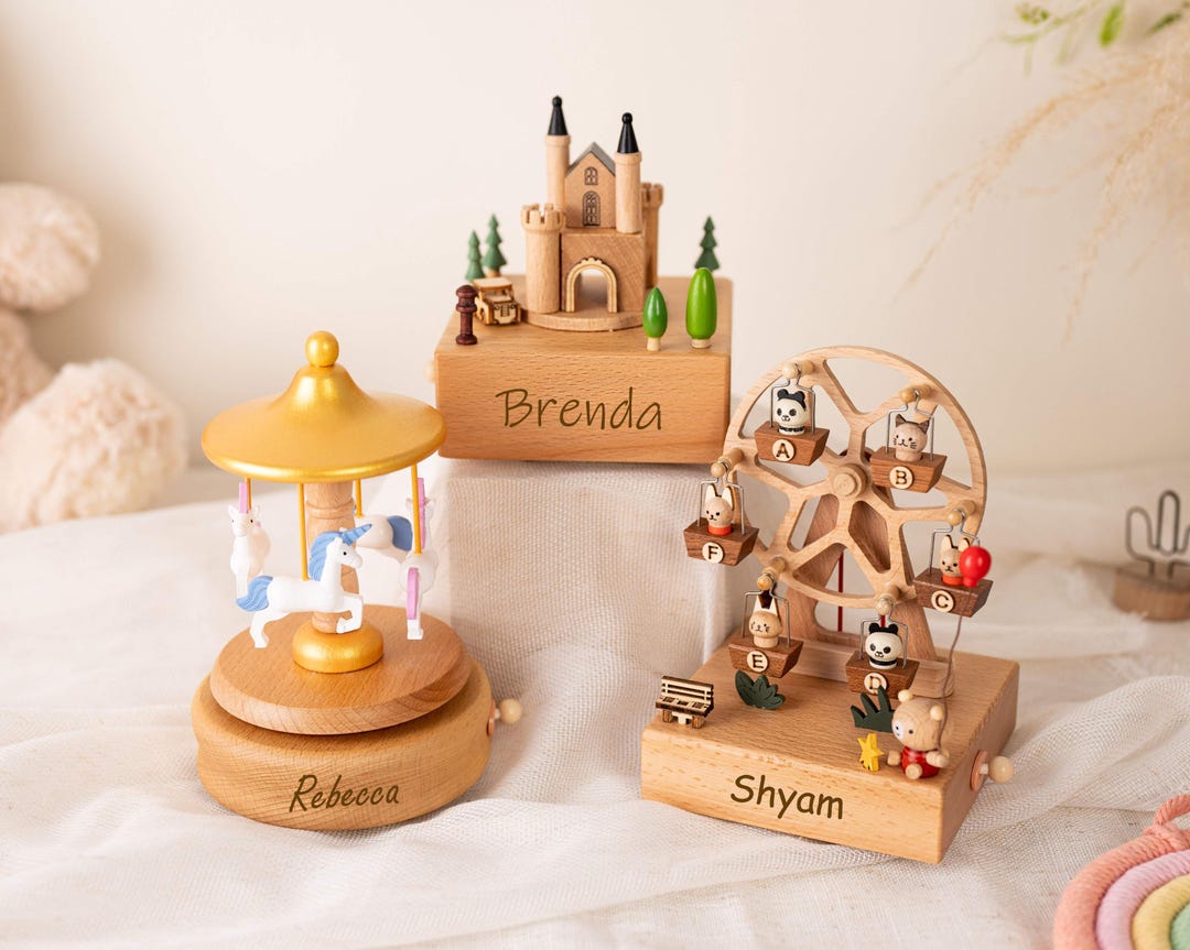 Personalized Wooden Train Music Box, Custom Engraved Name Music Box for ...