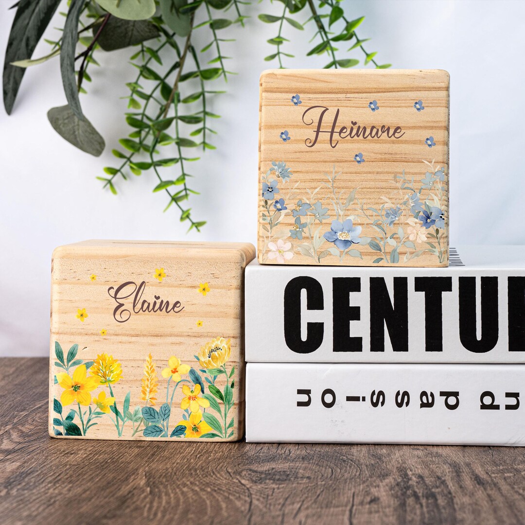 Personalized Flower Piggy Bank, Custom Wooden Money Box With Name ...