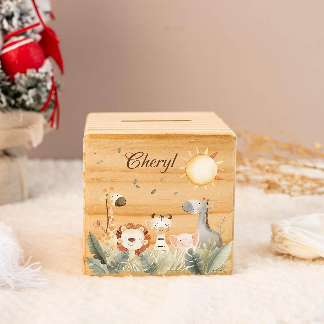 Personalized Wooden Animal Piggy Bank: Custom Baby Keepsake - Etsy