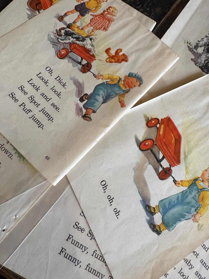 Vintage Dick and Jane Pages From Book: 1940s Ephemera (set #134) 5 ...