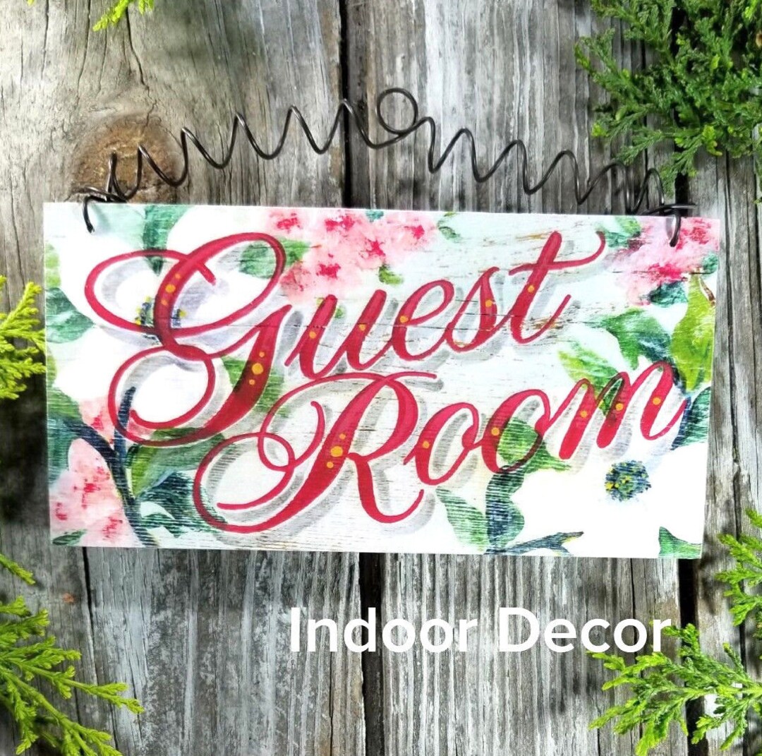 Guest Room Wood Sign 4x7 With Attached Coiled Wire - Etsy