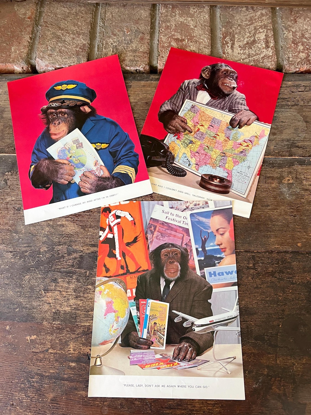 3 Lot Vintage Pages From 1960's Chimp Chat Book - Printed in Japan ...