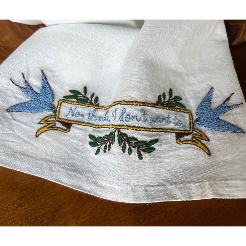 Bird Embroidery Tea Towel DIY Kit: "no Thanks" Stick & Stitch - Etsy
