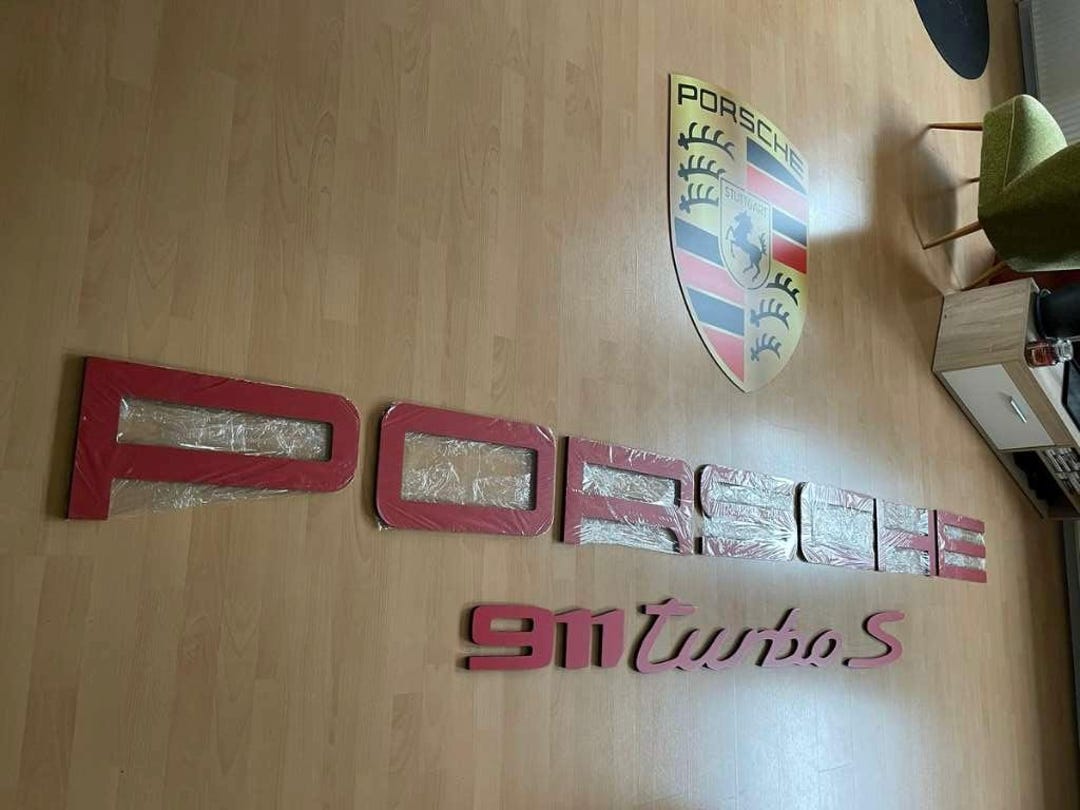 Porsche 911 Turbo Logo & Red Text Logo Wall Sign 9ft / 280cm XXL Metal ...