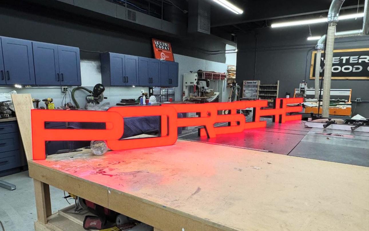 Porsche LED Dealership Letter Wall Sign Red Light Garage Decor ...