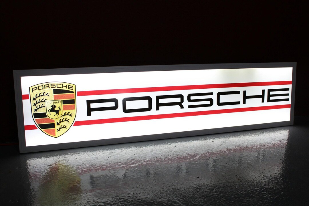 Porsche LED Logo Retro Letter Light Box Wall Sign Metal Lightning LED ...