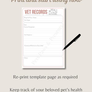 Pet Health Record Bundle| Digital Printable Template| Pet Medical ...