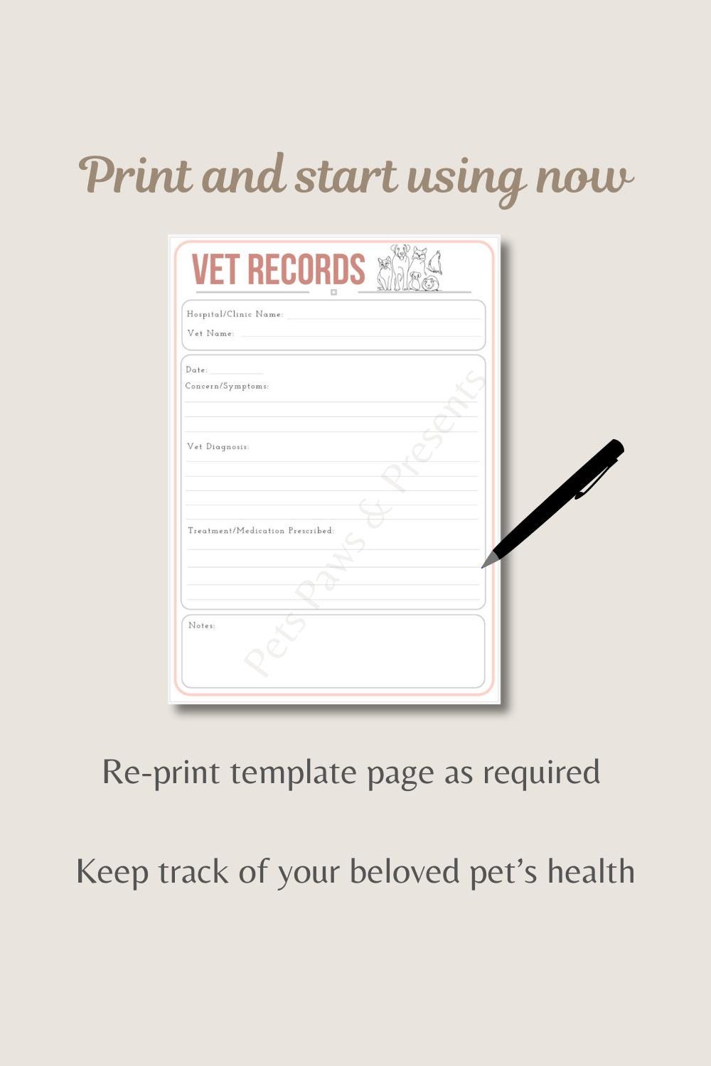 Pet Health Record Bundle| Digital Printable Template| Pet Medical ...