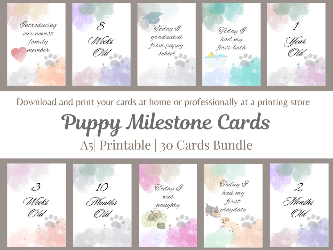 Puppy Milestone Cards, Printable Photo Prop Cards, Puppy Moments, Pet ...