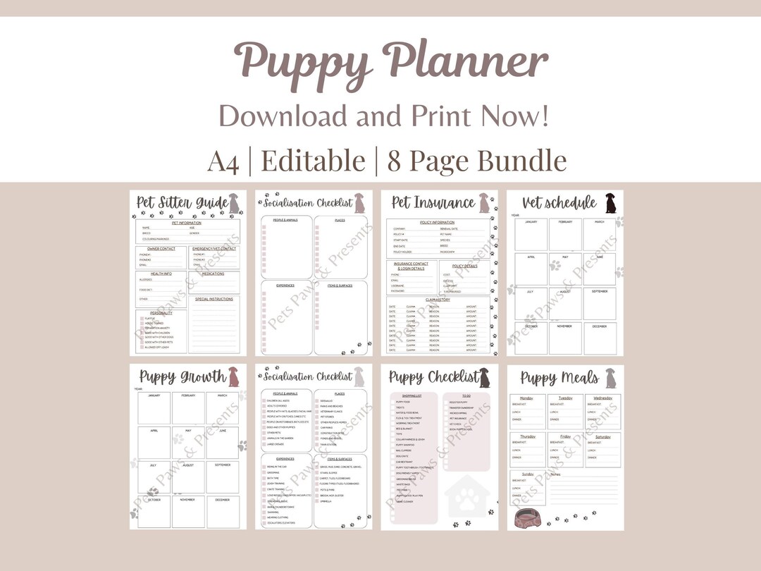 New Puppy, New Dog, Digital and Printable Planner, Pet Care Planner ...